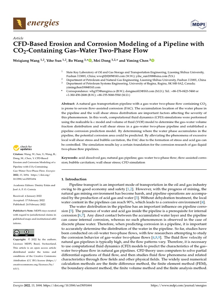 Energies: CFD-Based Erosion and Corrosion Modeling of A Pipeline With ...
