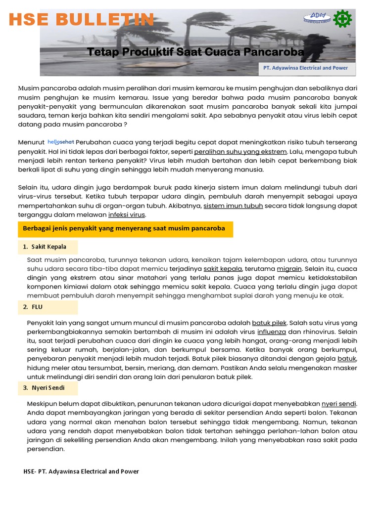 HSE Bulletin-02 - Tetap Produktif Saat Cuaca Pancaroba | PDF ...