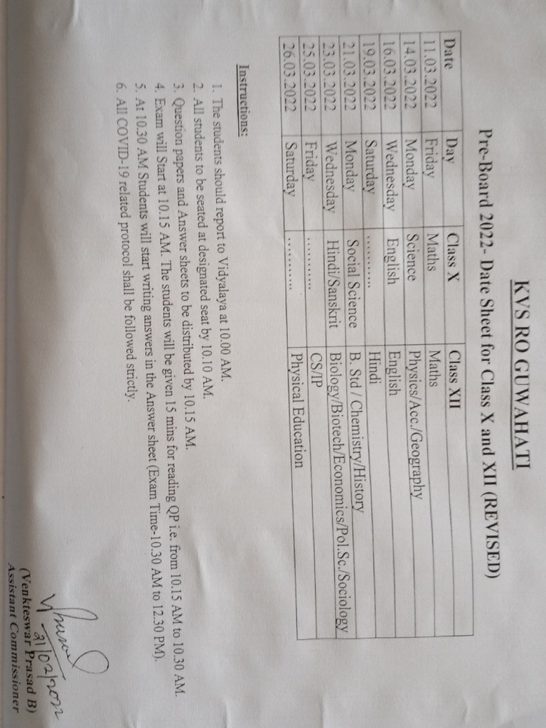 Revised Pre Board Class 10 and 12 | PDF