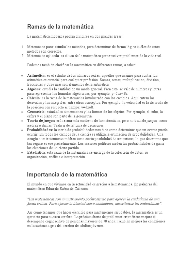 Ramas de la Matemática y sus Definiciones | PDF | Matemáticas ...