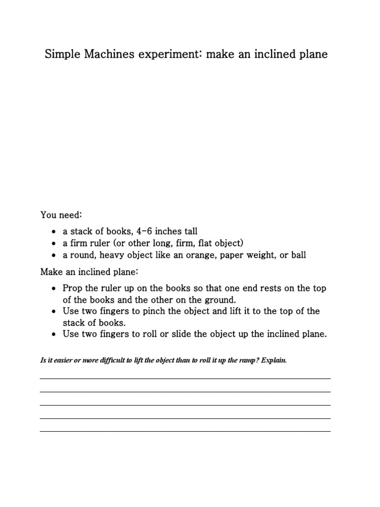 Simple Machines Experiment: Make An Inclined Plane | PDF | Home & Garden