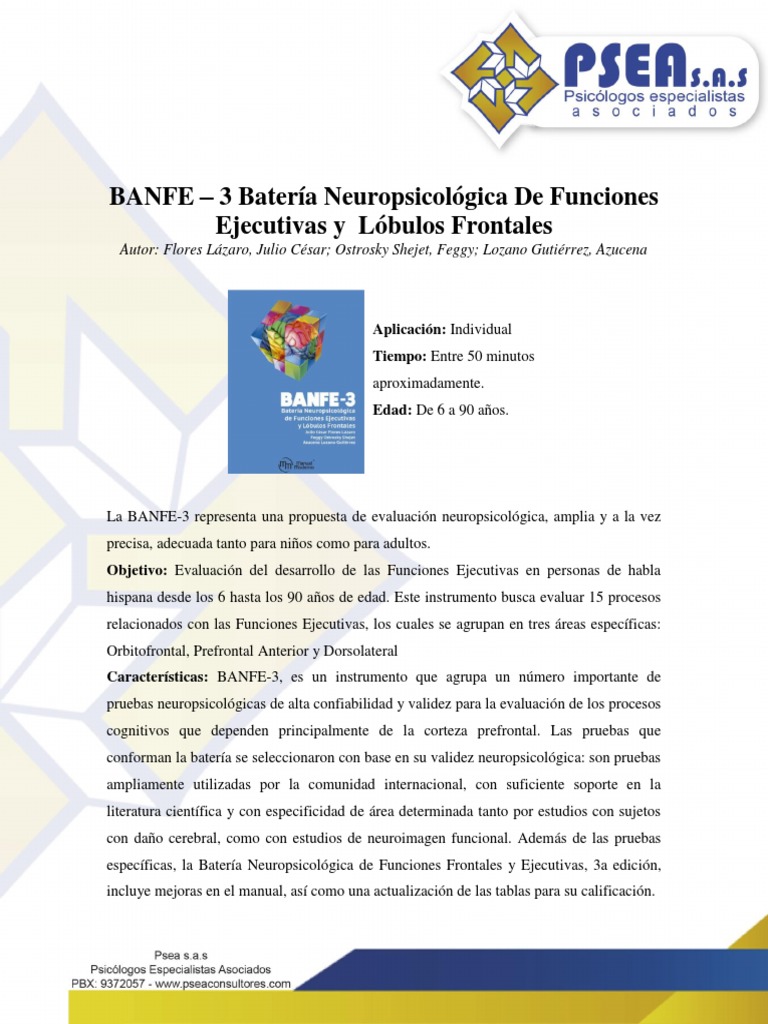 BANFE 3 Bateria Neuropsicologica de Funciones Ejecutivas y Lobulos ...