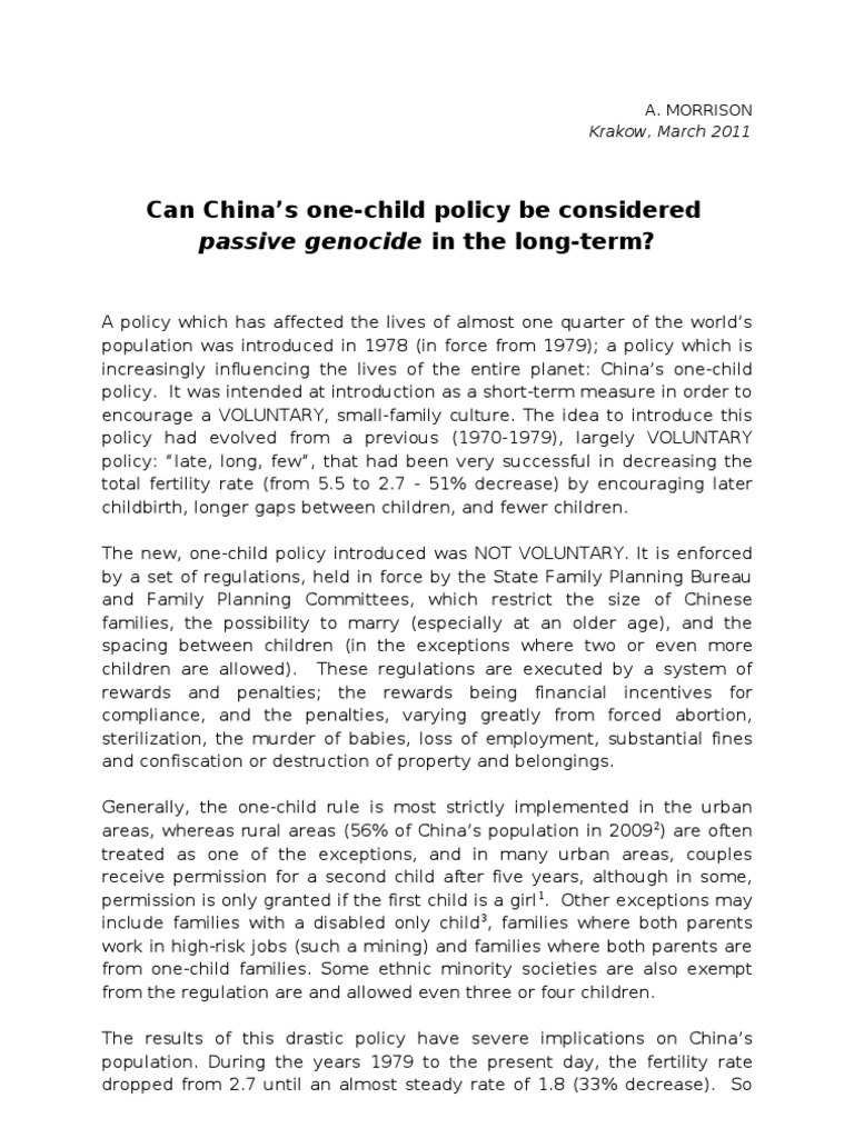 China's One-Child Policy: Passive Genocide? | PDF