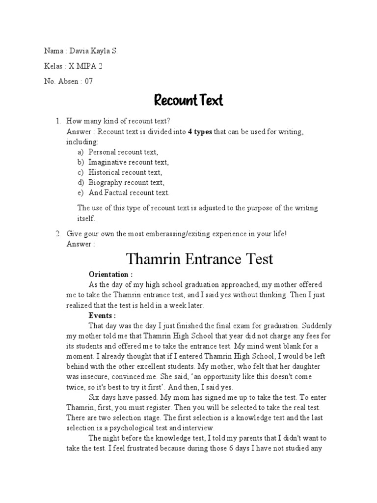 Recount Text: Orientation | PDF | Psychology | Cognitive Science