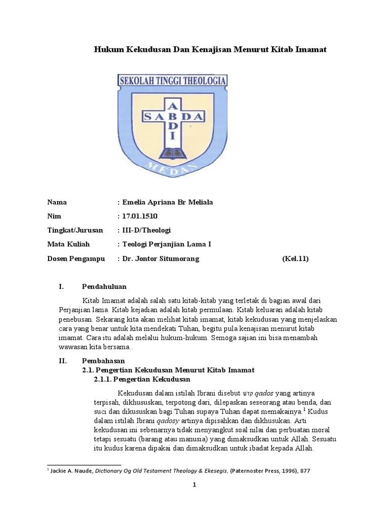 Hukum Kekudusan Dan Kenajisan Menurut Kitab Imamat | PDF | Ilmu Sosial