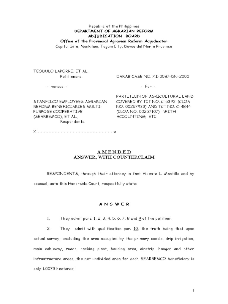 Amended Answer, With Counterclaim | Download Free PDF | Lawsuit | Justice