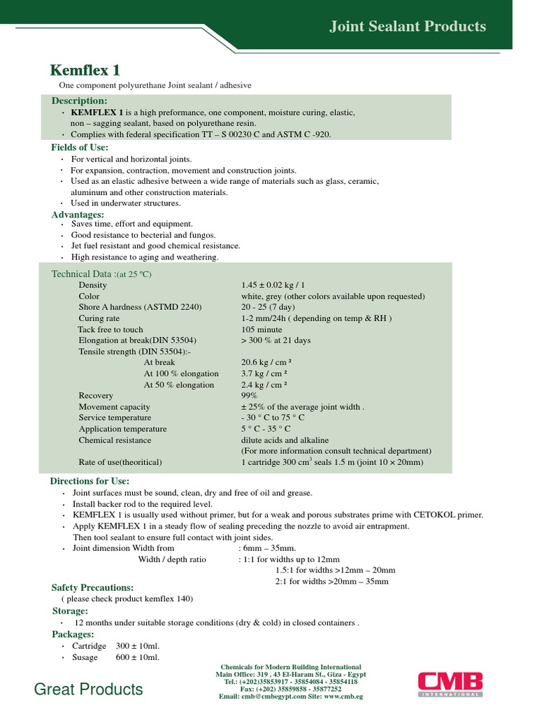 Kemflex 1 Tds | PDF | Polyurethane | Adhesive