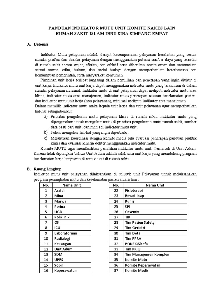 Panduan Indikator Mutu KOmite Nakes Lain | PDF