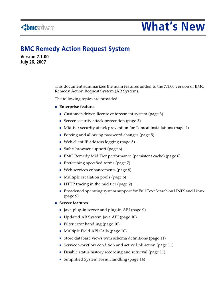 Whats New Bmc Remedy Action Request System Pdf Java Programming Language World Wide Web 