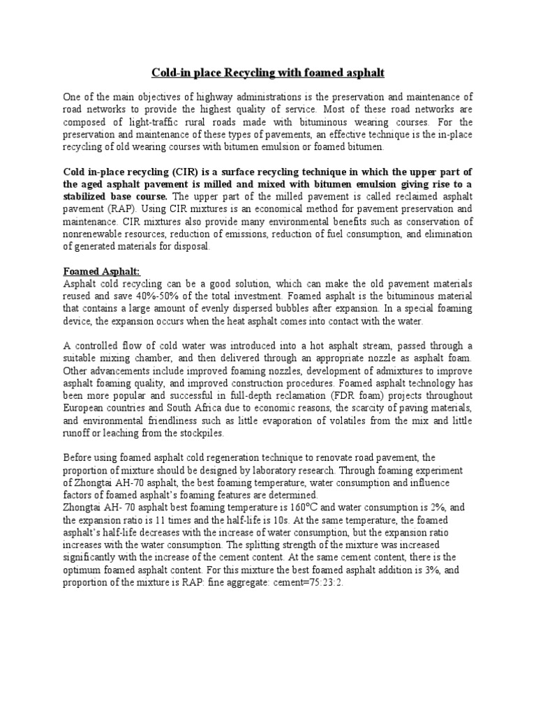 Cold-In Place Recycling With Foamed Asphalt | PDF | Asphalt | Road Surface