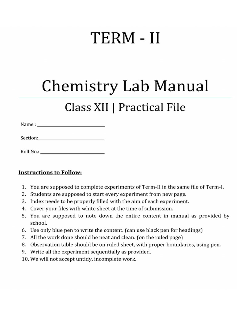Chemistry Class-Xii Practical Record File Term-Ii (2021-22) - 220322 - 123507 | PDF