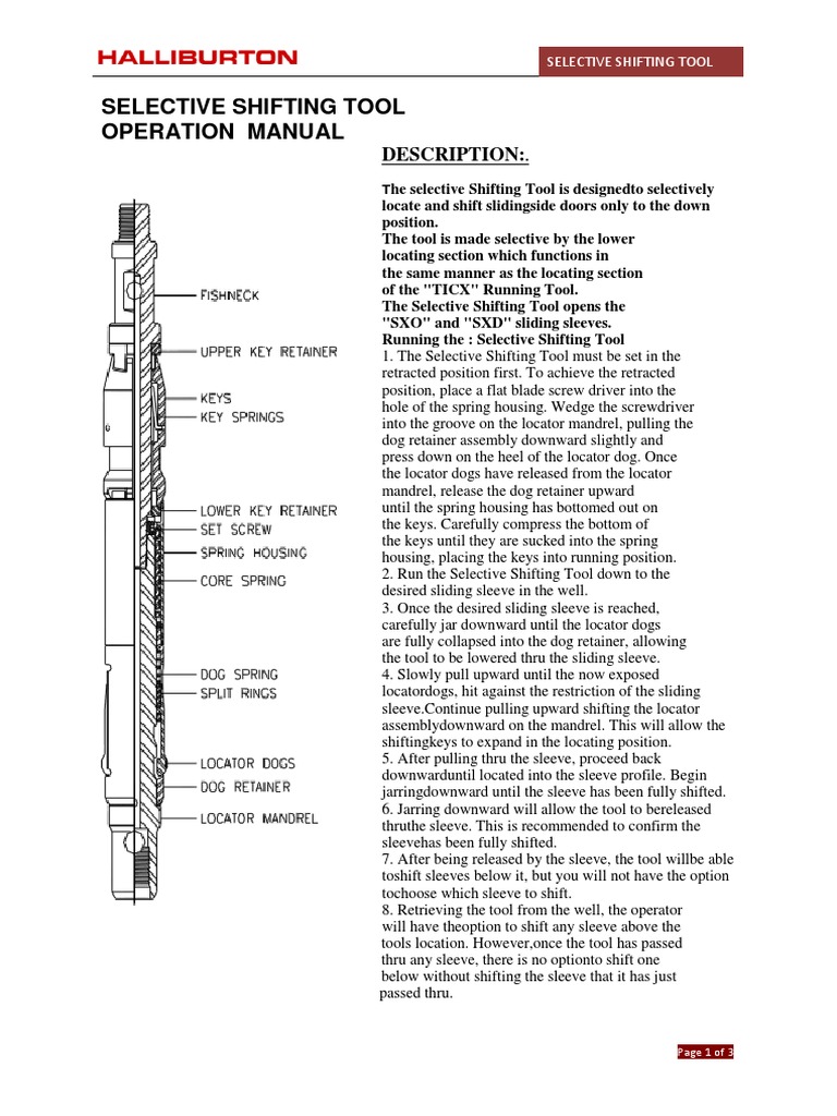 Selective Shifting Tool Operation Manual: Description | PDF | Screw | Machines