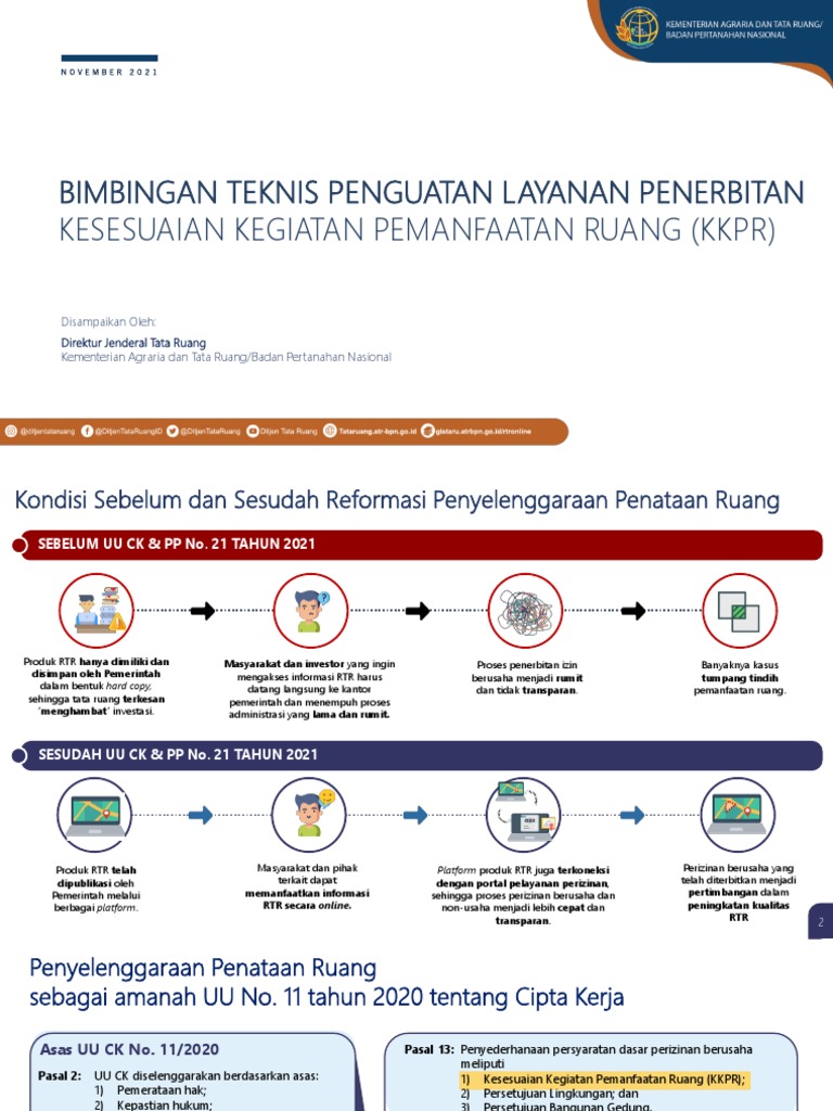Paparan Bimbingan Teknis Penguatan Layanan KKPR Di Daerah - 181121 | PDF