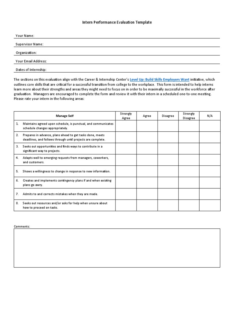 Intern Performance Evaluation Template: Level Up: Build Skills ...
