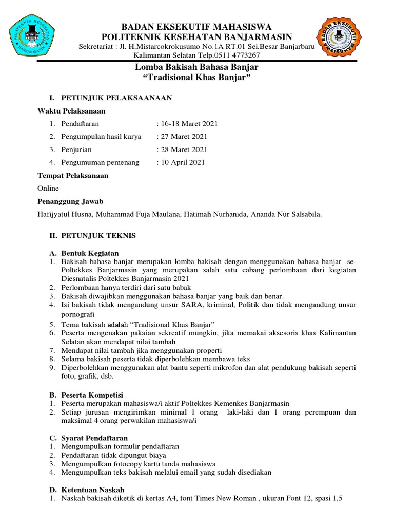 Juklak Juknis Lomba Bakisah Bahasa Banjar 1 | PDF