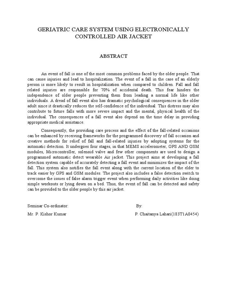 Geriatric Care System Using Electronically Controlled Air Jacket | PDF