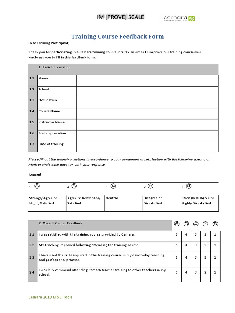 Training Course Feedback Form | PDF | Teachers | Schools