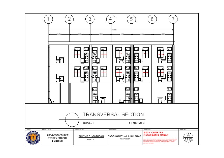 Proposed Transversal Section and Foundation Plan for a Three Storey ...