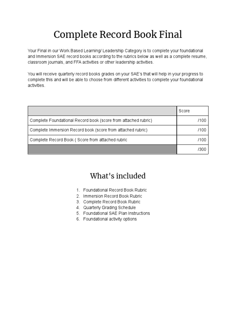 complete record book grade | PDF | Résumé | Rubric (Academic)