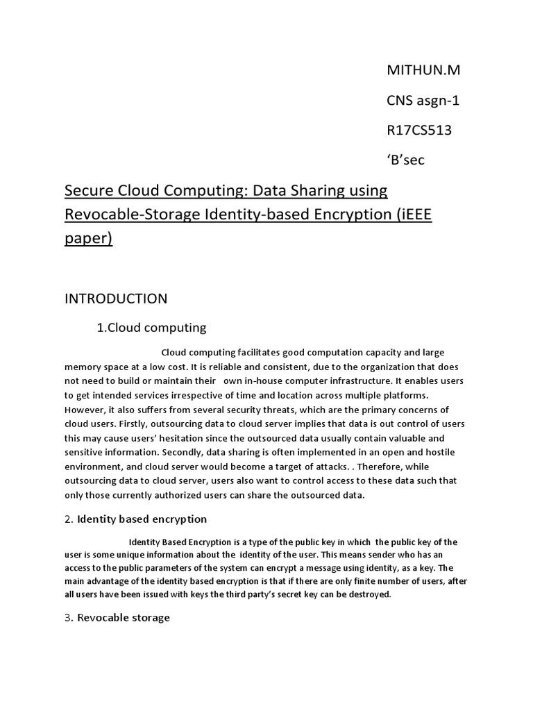 Secure Cloud Computing Data Sharing Using Revocable Storage Identity Based Encryption Ieee