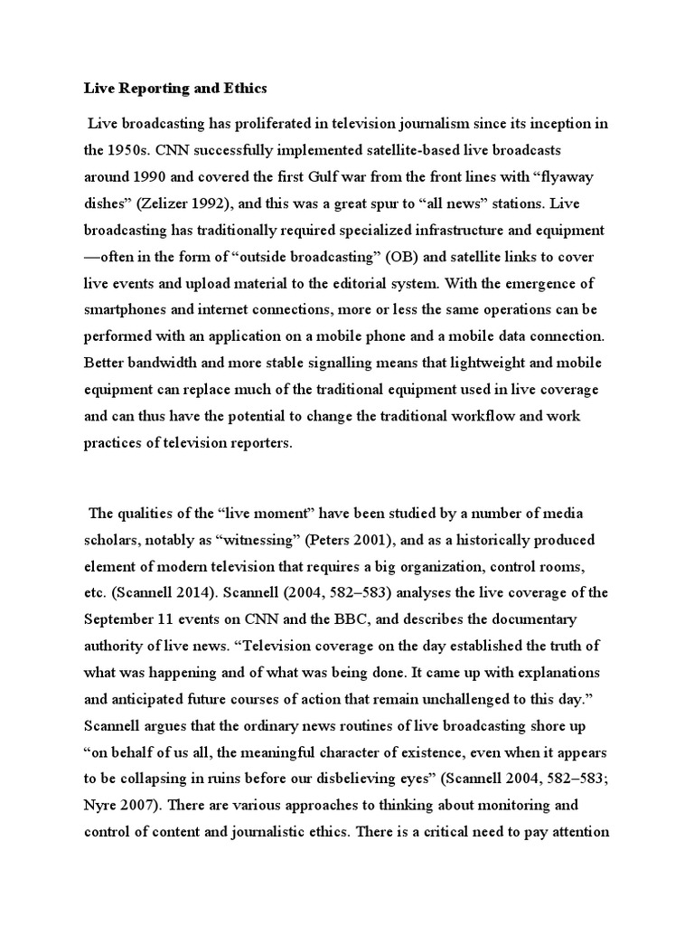 Ethics of Live Reporting in Journalism | PDF | News | Internet