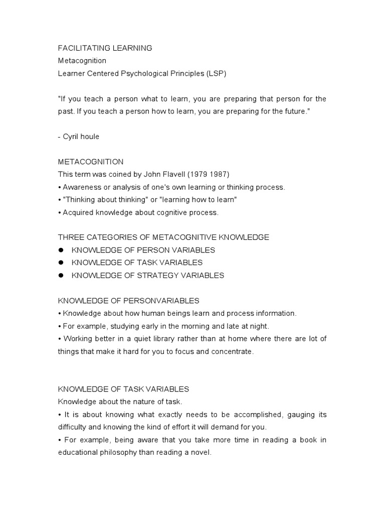 FACILITATING LEARNING Merged | PDF | Learning | Id