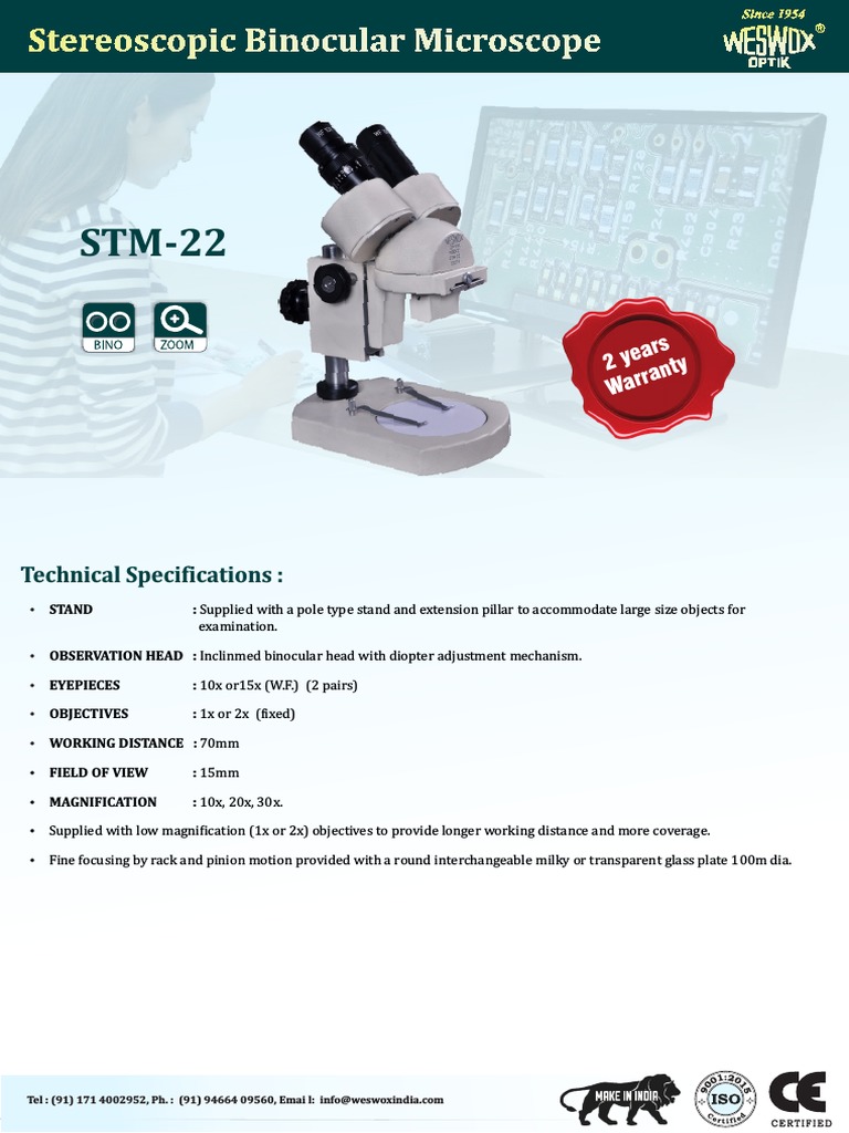 Stereoscopic Binocular Microscope Stm-22 | PDF