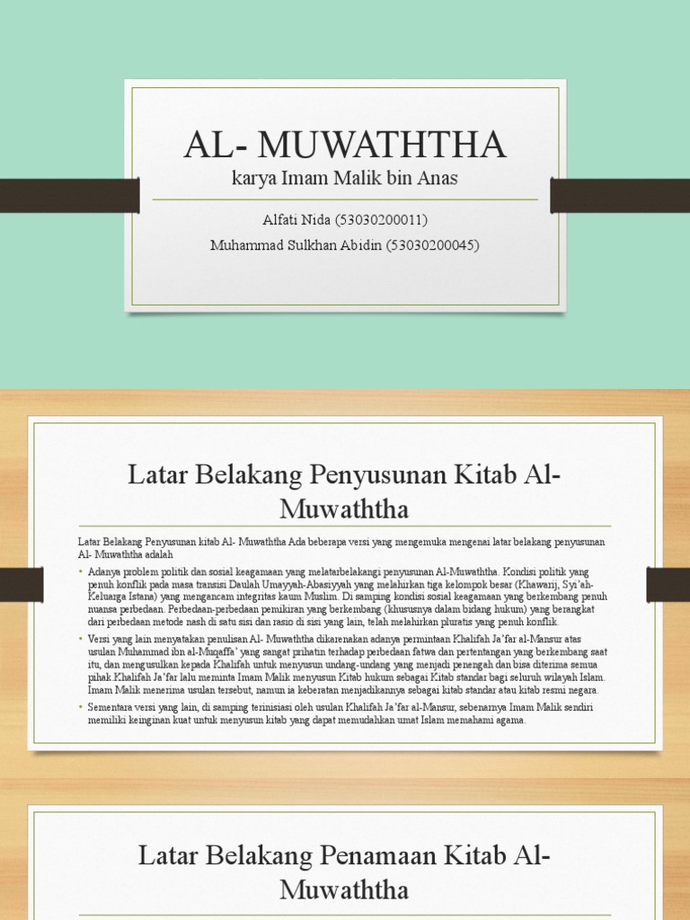 Al-Muwaththa - Kajian Kitab Hadis Primer Kelompok 1 | PDF