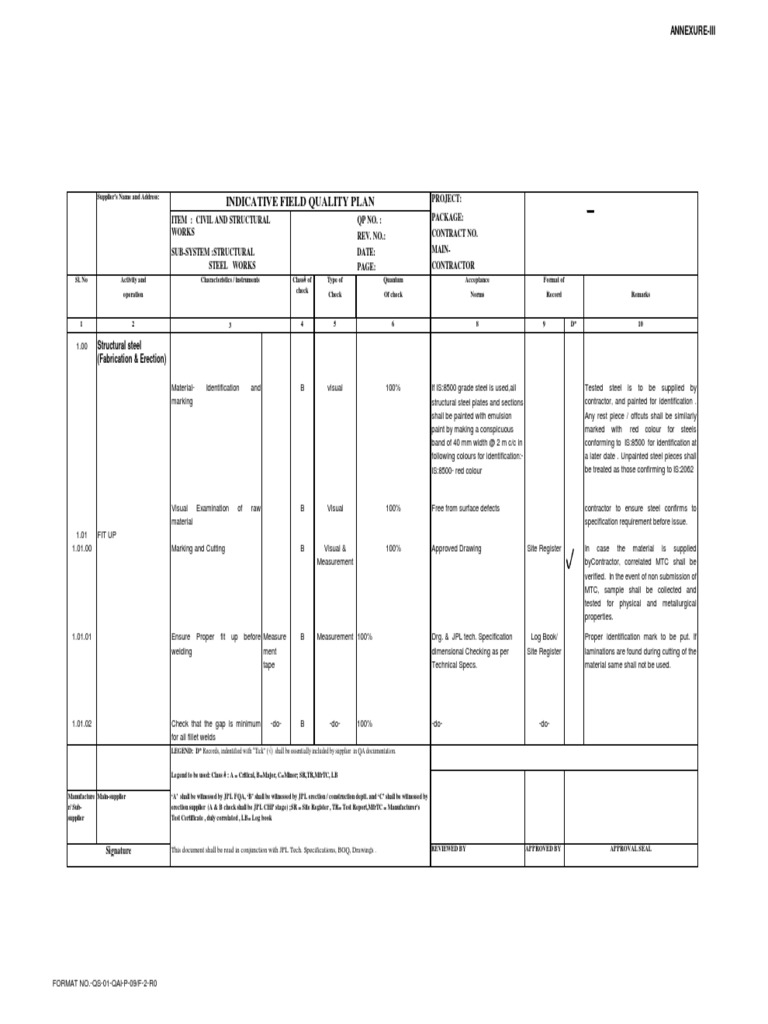 Structural Steel Quality Plan | PDF | Construction | Welding