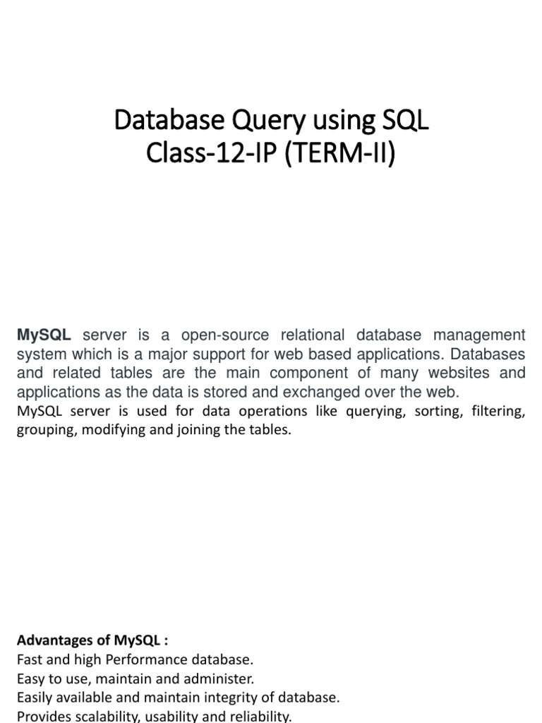 Xii Ip Unit Ii Database Query Using Sql Pdf Sql Computing 7140