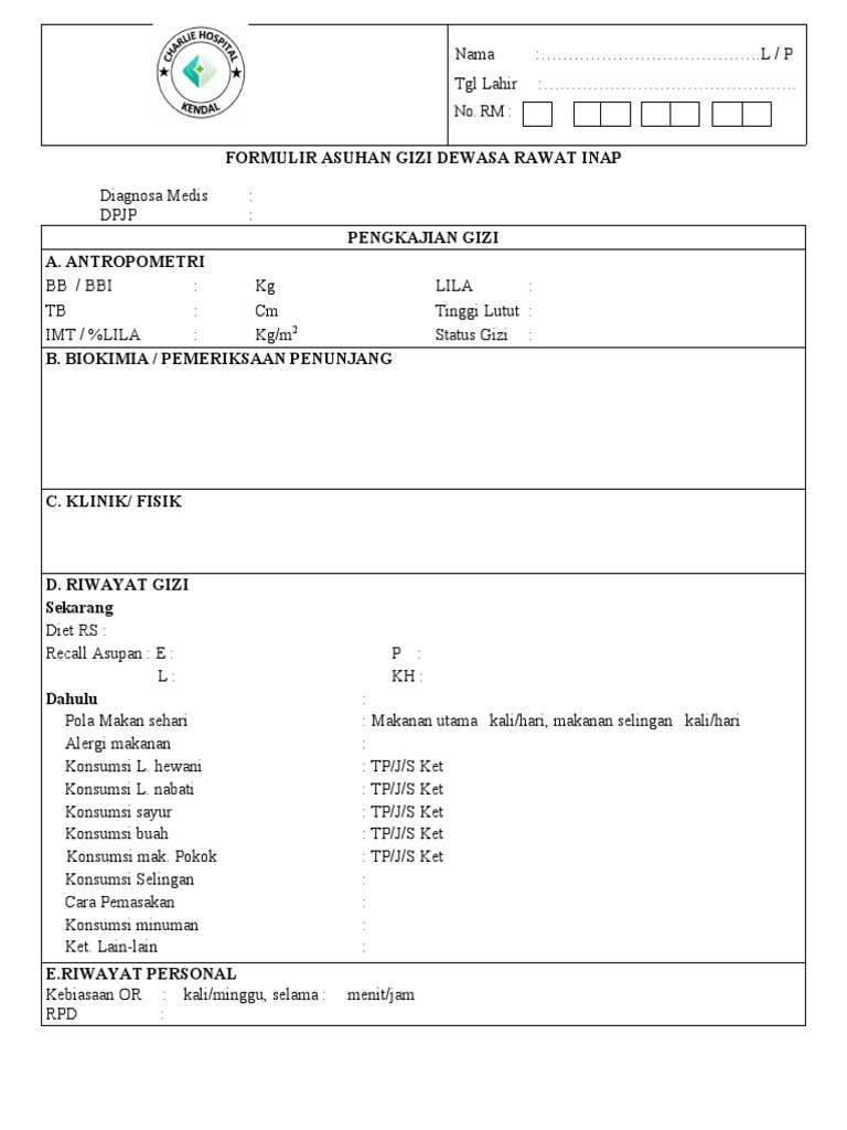 Form Asuhan Gizi Dewasa | PDF