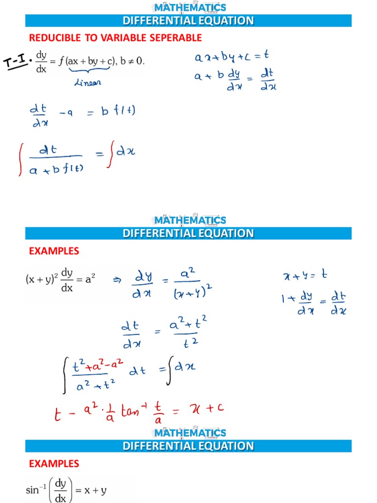 Differential Equation: Reducible To Variable Seperable | Download Free ...