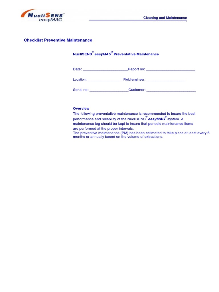 Easy Mag PM Service Checklist | PDF | Vacuum | Pump