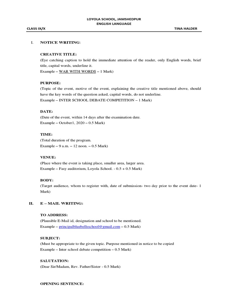 Notice and Email. (STD 9,10) - 1 | PDF | Communication | Linguistics