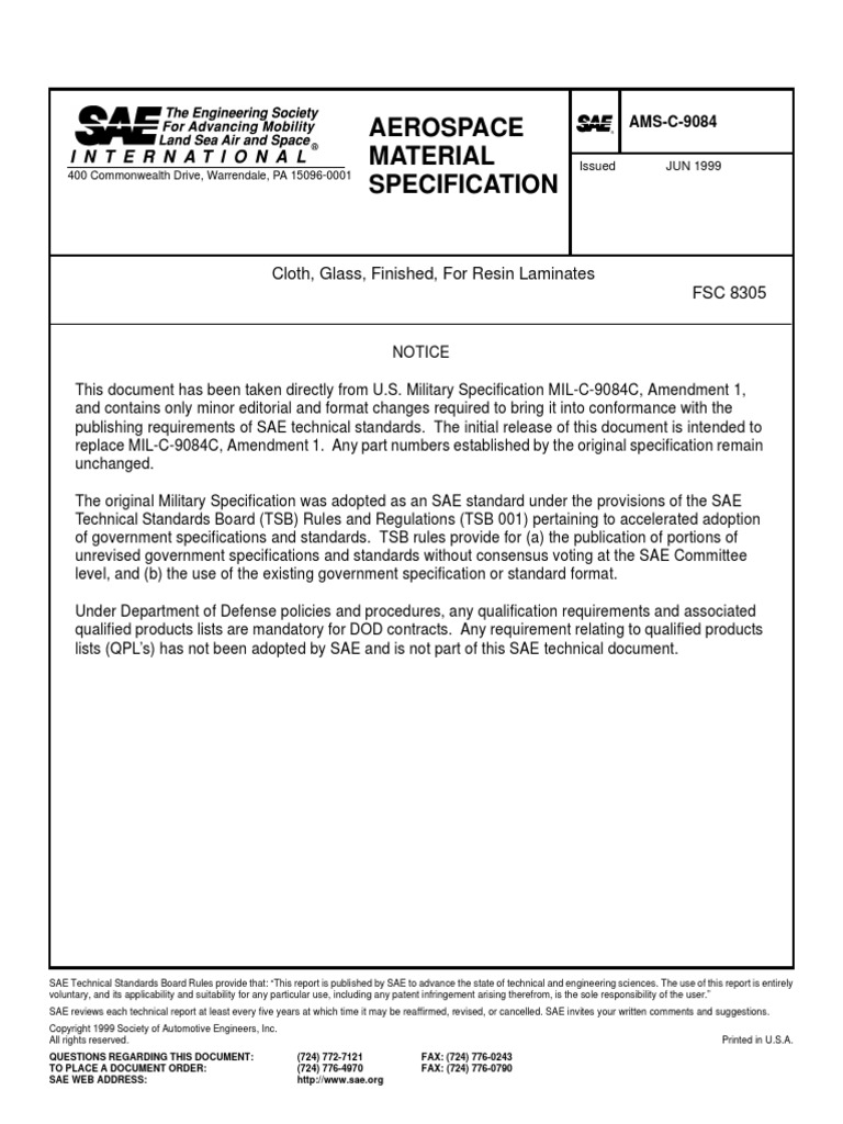 Aerospace Material Specification: Cloth, Glass, Finished, For Resin ...