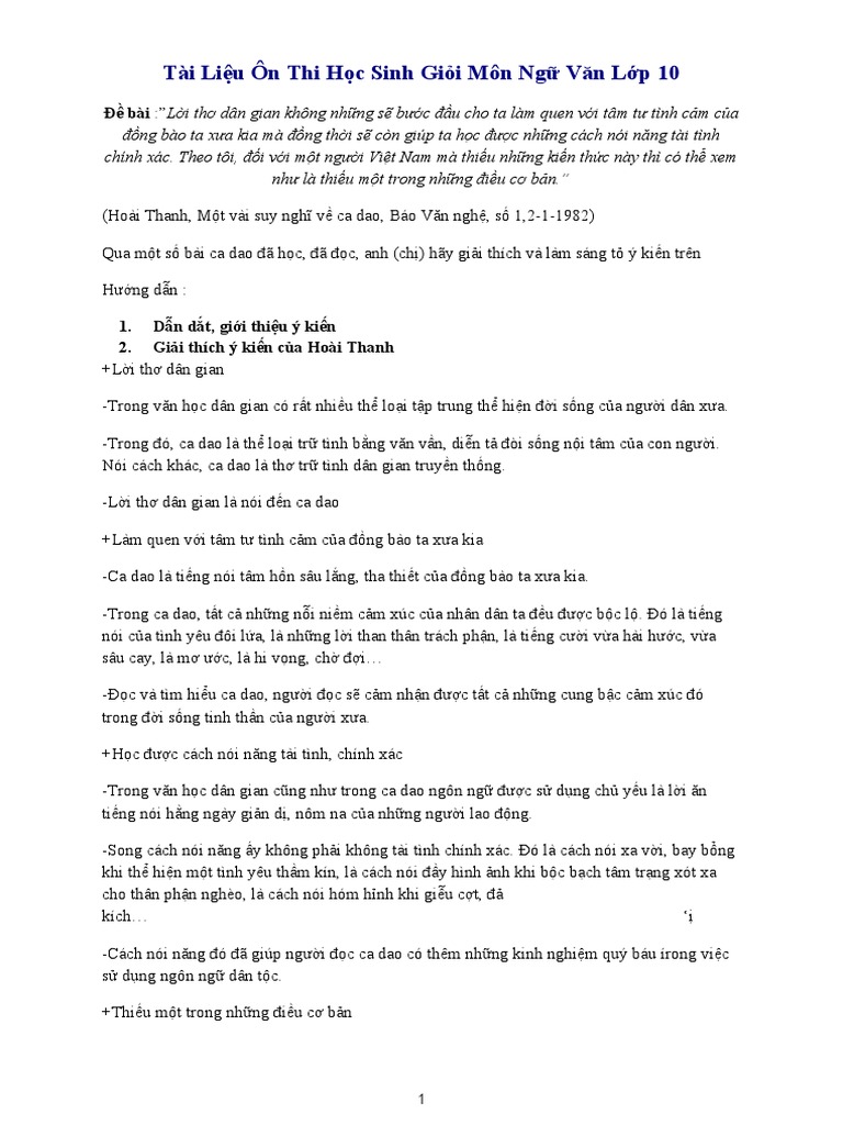 Tai Lieu On Thi HSG Van 10 | PDF