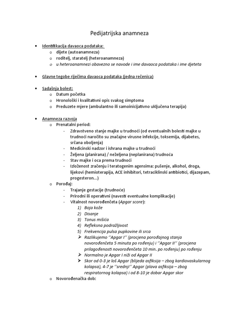 Pedijatrija Anamneza | PDF