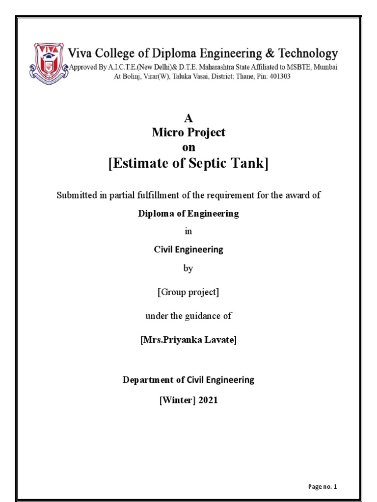 (Estimate of Septic Tank) : A Micro Project On | PDF | Septic Tank ...