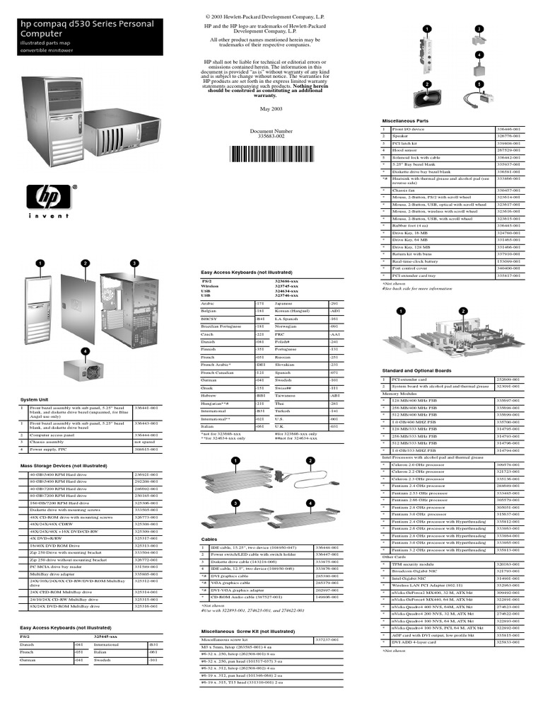 HP Compaq d530 Series Personal Computer: Should Be Construed As ...