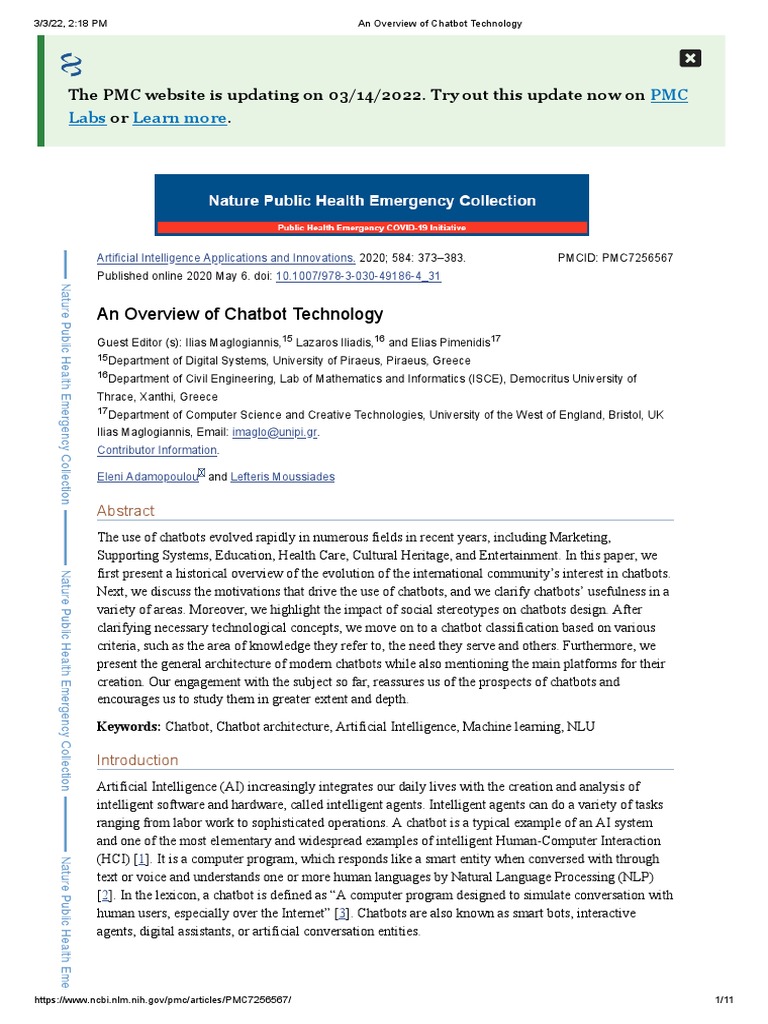 An Overview of Chatbot Technology | PDF | Computer Science | Computing