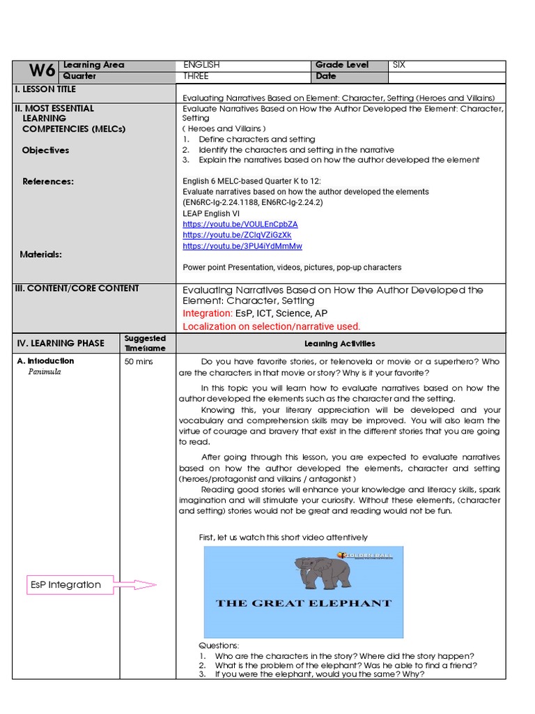 English 6 Q3 Week 6 | PDF | Narrative