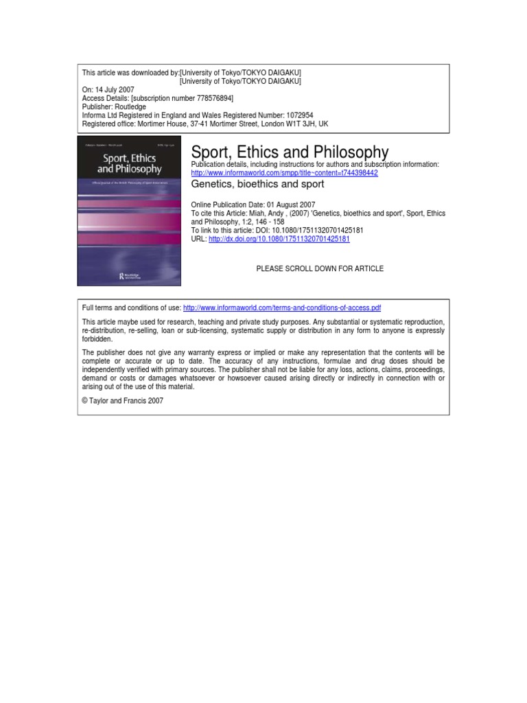 Genetics Bioethics and Sport | PDF | Doping In Sport | Bioethics