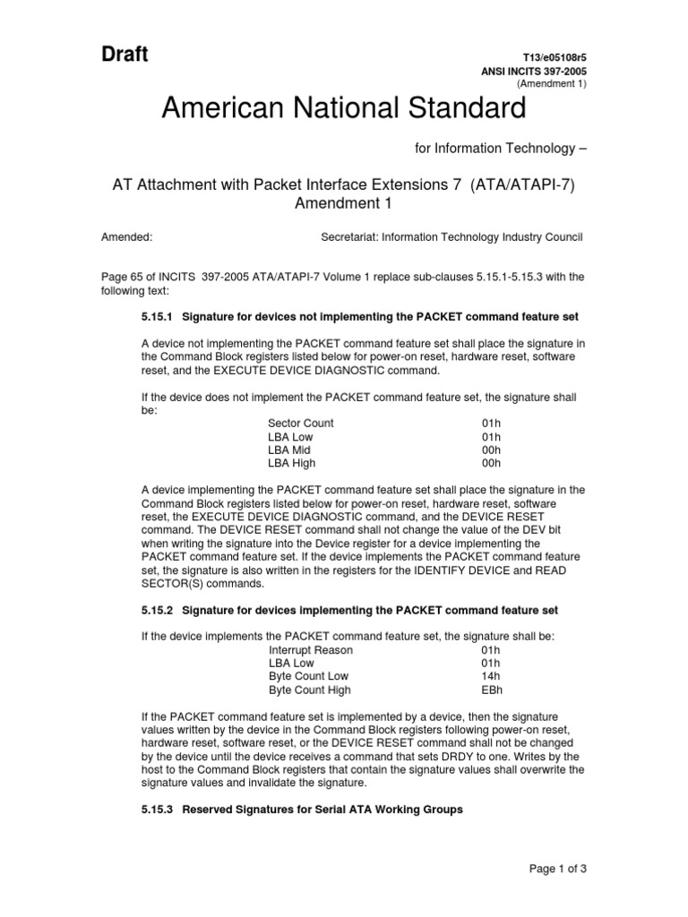 ATA/ATAPI-7 Amendment Details | PDF | Computing | Computer Architecture
