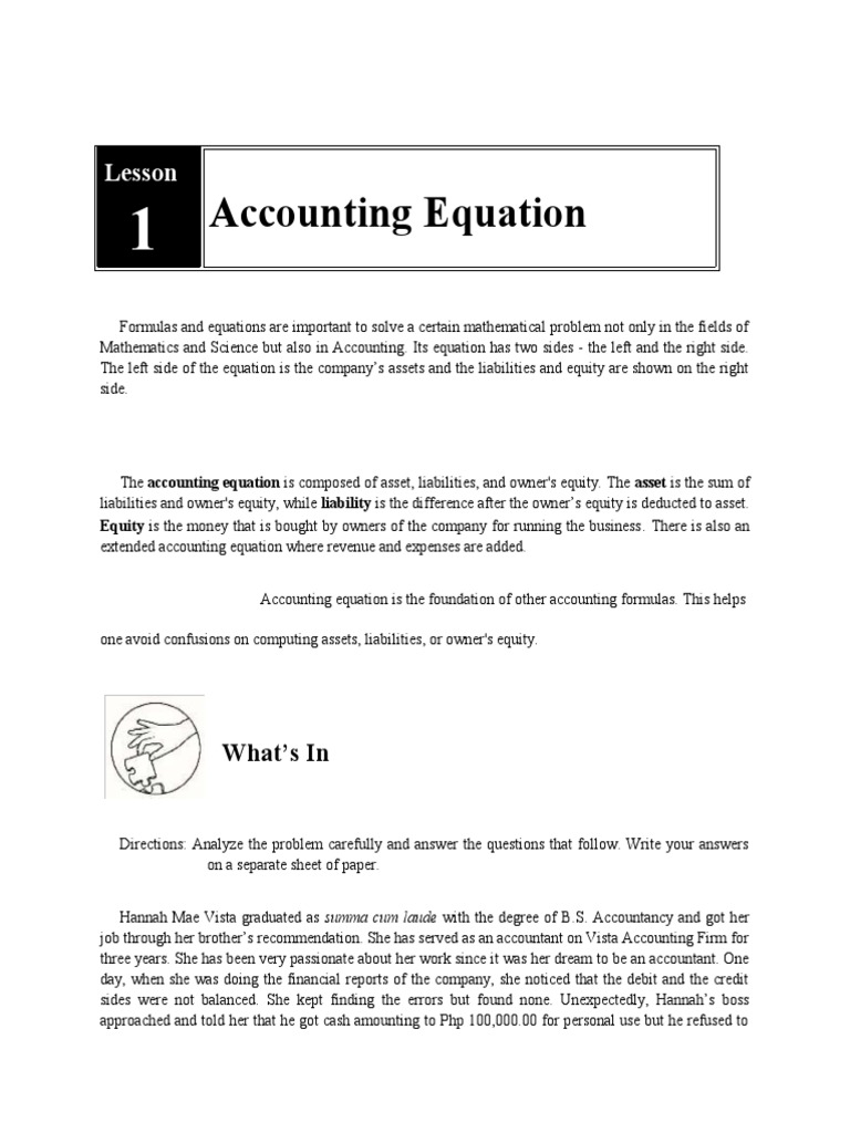 Accounting Equation: Lesson | PDF | Equity (Finance) | Expense