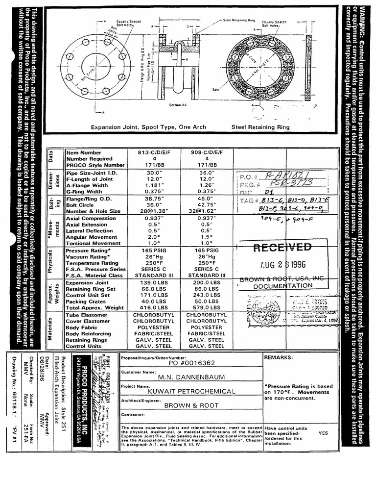 Expansion Joint, Spool Type, One Steel Retaining Ring | PDF | Chemistry ...