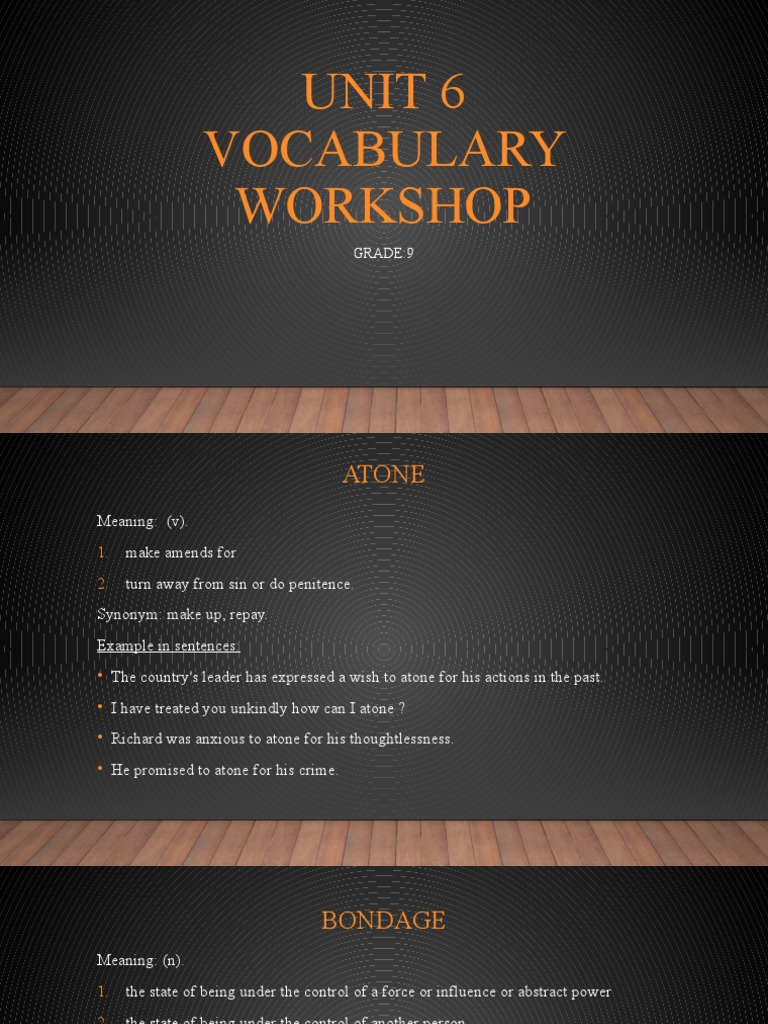 Grade 9 Unit 6 Vocabulary Wordshop | PDF