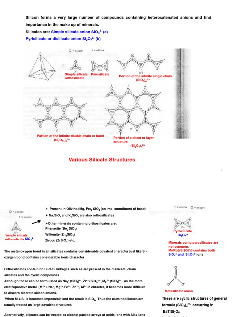 Simple Silicate Anion Sio (A) Pyrisilicate or Disilicate Anion Si O (B ...