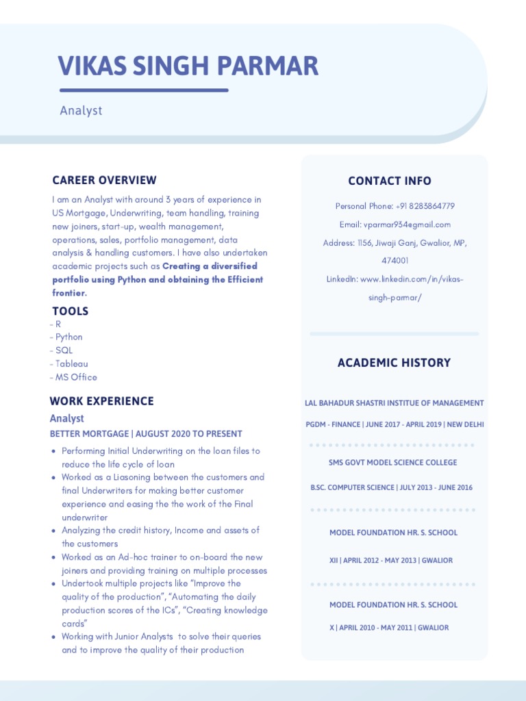 Vikas Singh Parmar: Analyst | PDF | Sales | Financial Analyst