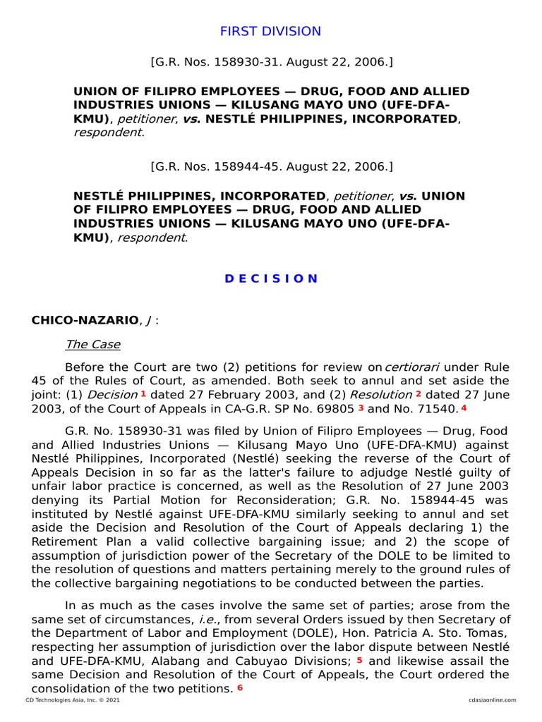 Union of Filipro Employees-DFA-KMU v. Nestle Phils., Inc. | PDF ...