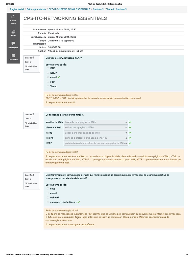 Curso CPS IT ESSENTIALS 2021 Teste Do Capitulo 5 Revisao Da Tentativa | PDF